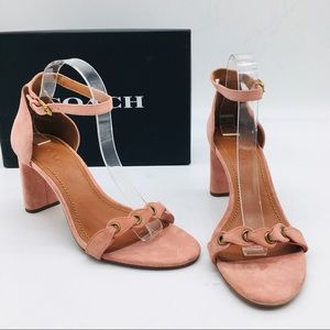 Coach | Shoes | Coach Peony Pink Suede Womens Heels Sandals | Poshmark
